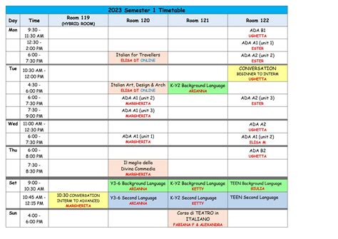 Timetable 2023 Updated For The Web Dante Alighieri Society Of Western