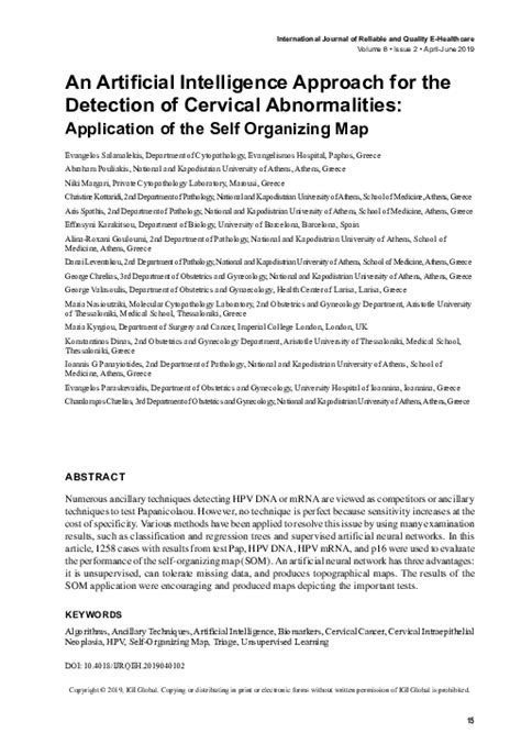 Pdf An Artificial Intelligence Approach For The Detection Of Cervical Abnormalities