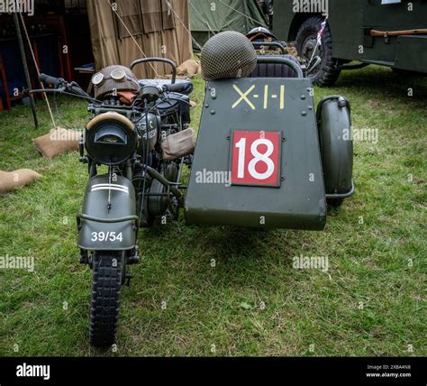 Military Motor Bike And Sidecar On Display At The 80th Anniversary Of