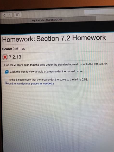 Solved Mystatlab 92368201709 Homework Section 72 Homework