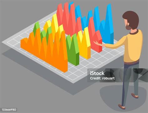 직원은 통계 지표 비즈니스 데이터를 분석합니다 캐릭터는 마케팅 연구에 사용됩니다 개념에 대한 스톡 벡터 아트 및 기타 이미지 개념 개발 개선 Istock