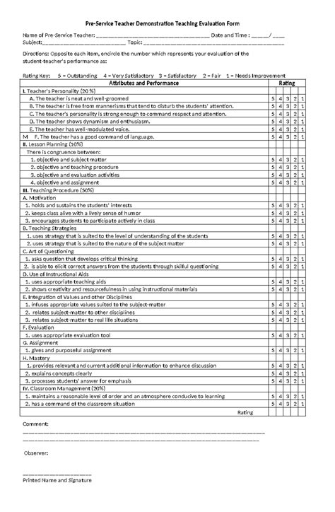 Evaluation Form Edited Pre Service Teacher Demonstration Teaching