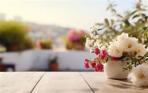 Minimal Plant On Wooden Table With Blur Background Stock Illustration Illustration Of Table
