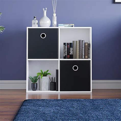 Vida Designs Durham White 2x2 Cube Storage Unit And Set Of 2 Black