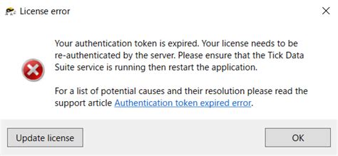 Tick Data Suite Authentication Token Expired Error Support
