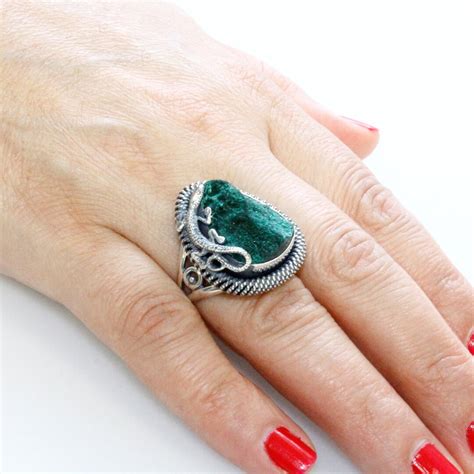 Green Raw Malachite Lizard Ring Sterling Silver Handmade Natural