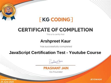 arshpreet kaur on linkedin javascript certification kgcoding