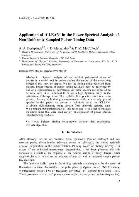 Pdf Application Of ‘clean In The Power Spectral Analysis Of Non Uniformly Sampled Pulsar