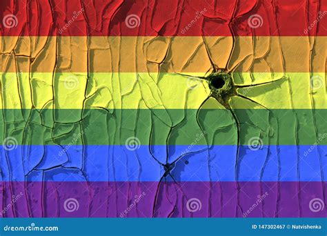 Rainbow Flag On Cracked Wall Symbol Of Sexual Minorities And Tolerance