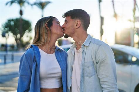 Young Man and Woman Couple Hugging Each Other and Kissing at Street Stock Image - Image of ...
