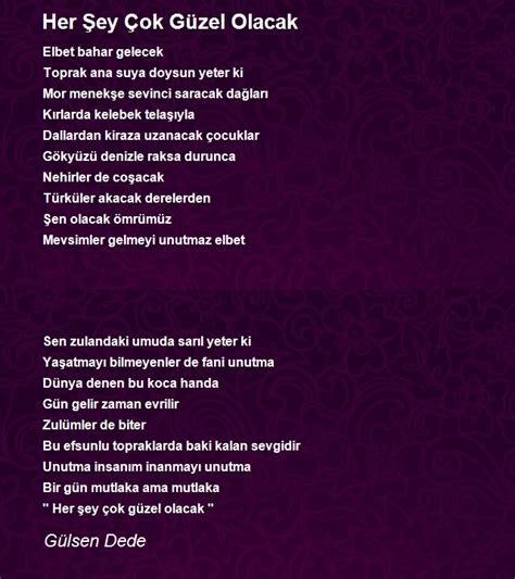 Her Şey Çok Güzel Olacak Şiiri Gülsen Dede