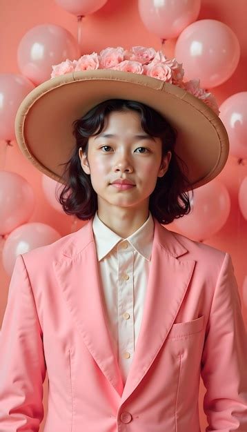 Девушка с розовым воздушным шаром Ai сгенерированное изображение
