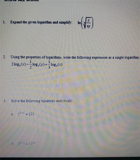 solved 1 expand the given logarithm and simplify in w 2
