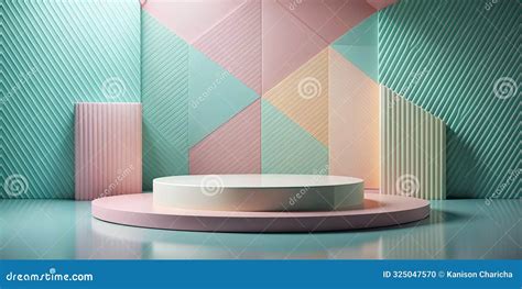 Podium And Geometric Background In Patel Colors Generative Ai Stock
