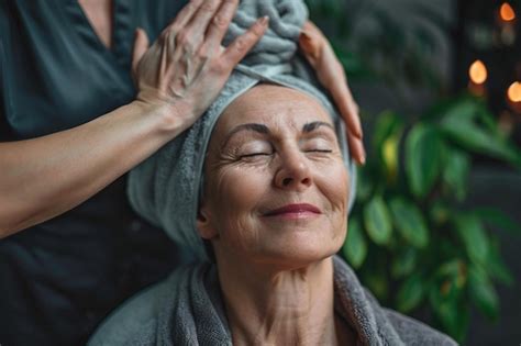 A Woman With A Facial Massage On Her Face Premium Ai Generated Image