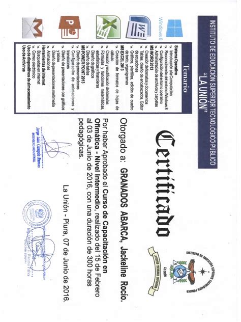 Certificado De Ofimatica Pdf