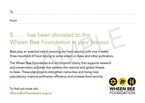 Wheen Bee Foundation Donation Card The Wheen Bee Foundation