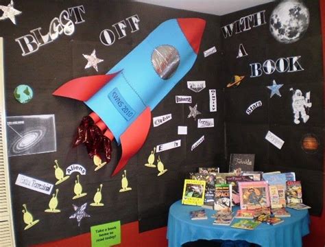 Blast Off With A Book Library Displays Space Theme Classroom Space