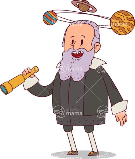 Galileo Galilei Cartoon Character Set With Solar System Graphicmama