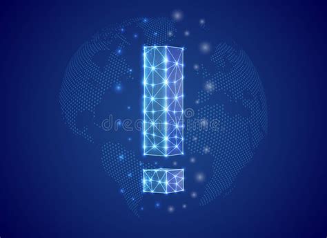 exclamation mark 3d low poly symbol with blue world map background