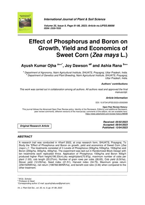 (PDF) Effect of Phosphorus and Boron on Growth, Yield and Economics of ...