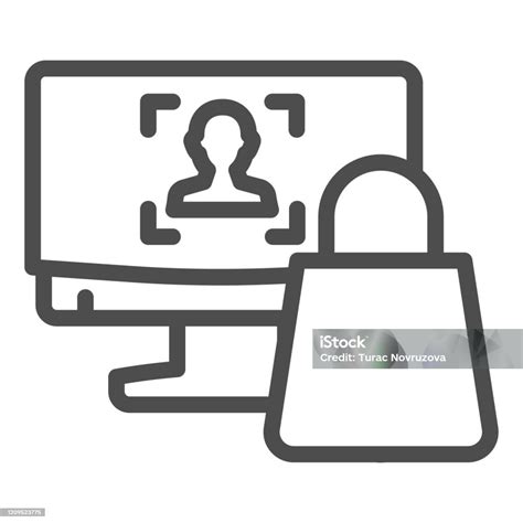 컴퓨터 쇼핑 라인 아이콘입니다 흰색에 격리 된 쇼핑 백 벡터 그림모니터 웹 및 앱을 위해 디자인 된 온라인 상점 개요 스타일 디자인 Eps 10 가방에 대한 스톡 벡터 아트