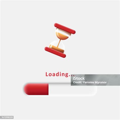 유리 모래 시계 아이콘 빨간색과 흰색 색상과 3d 로딩 바의 3d 그림 0명에 대한 스톡 벡터 아트 및 기타 이미지 0명
