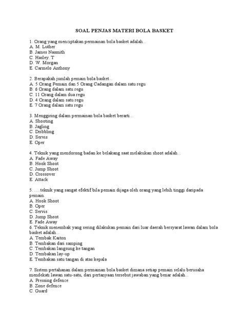 Soal Penjas Materi Bola Basket Pdf
