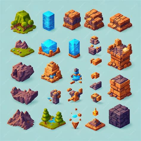 Premium Ai Image Stone Rocks And Cavern Set Of Videogame Sprite