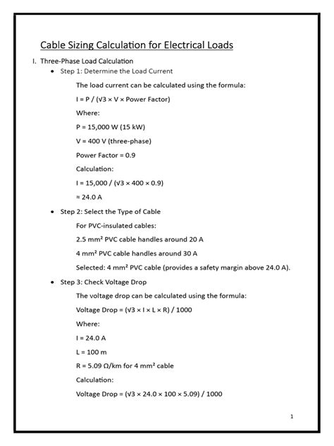 Cable Sizing Calculation For Electrical Loads Pdf