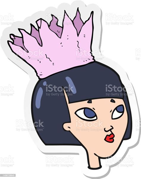 Sticker Of A Cartoon Woman Wearing Paper Crown Stock Illustration
