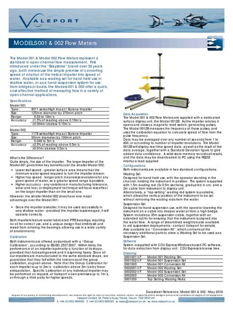 Valeport Model 001 And 002 Pdf Flow Measurement Calibration
