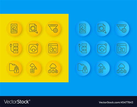 Set Line Folder And Lock Server Cloud Technology Vector Image