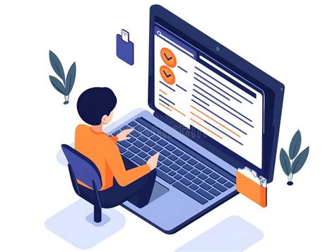 isometric man working laptop programming code interface design software