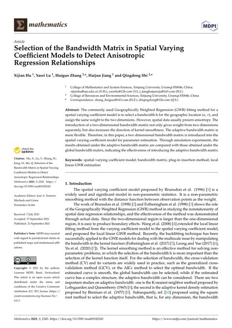 Pdf Selection Of The Bandwidth Matrix In Spatial Varying Coefficient Models To Detect