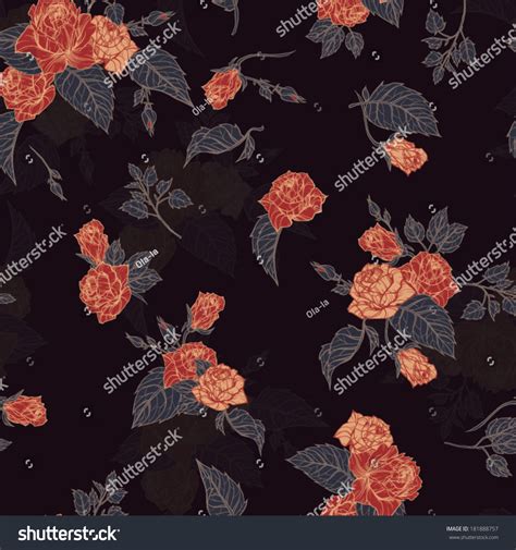 Seamless Floral Pattern Outline Roses Vector 库存矢量图（免版税）181888757