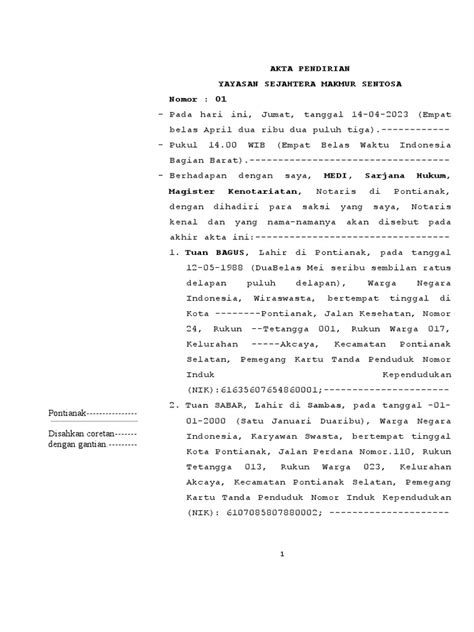 Akta Pendirian Yayasan 1 Pdf