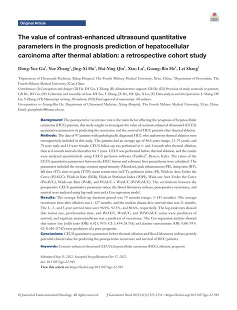 Pdf The Value Of Contrast Enhanced Ultrasound Quantitative Parameters