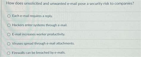 Solved How Does Unsolicited And Unwanted E Mail Pose A Chegg Com