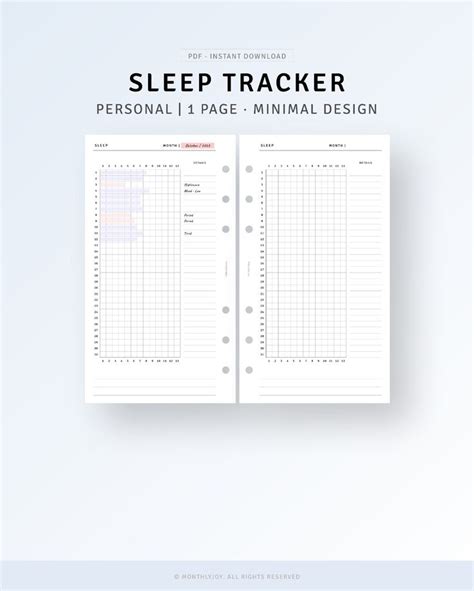 Personal Sleep Tracker Planner Printable Sleeping Log Chart Monthly