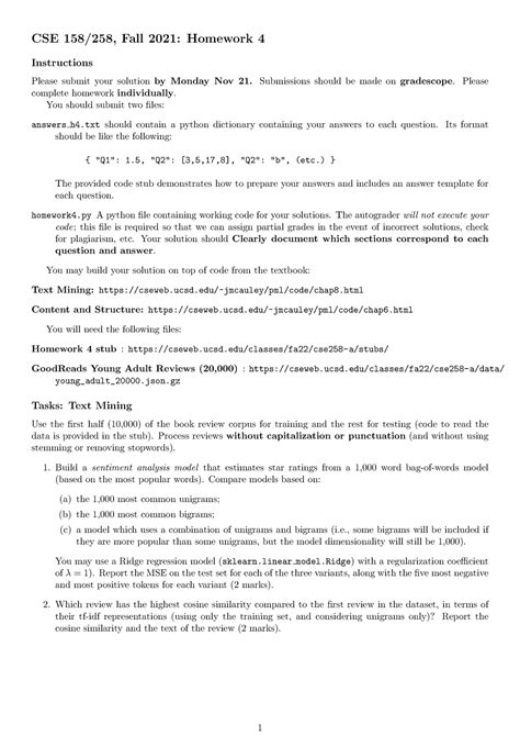Homework 4 Cse 158258 Fall 2021 Homework 4 Instructions Please