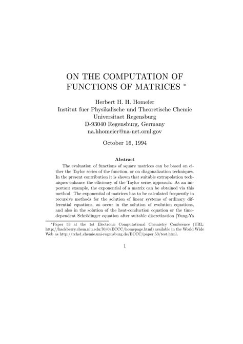 Pdf On The Computation Of Functions Of Matrices