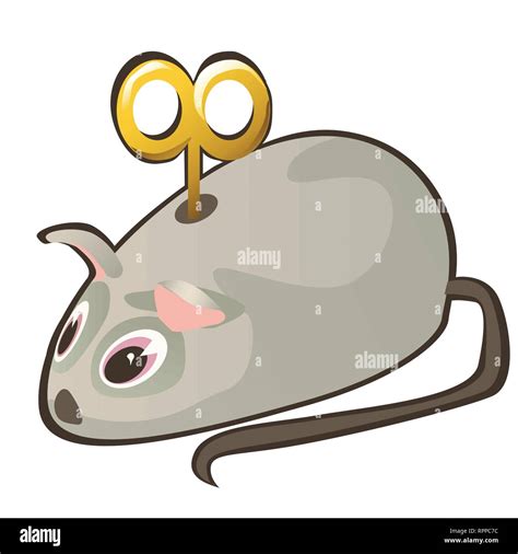 Clockwork Mouse With Key Isolated On White Background Vector Cartoon Close Up Illustration