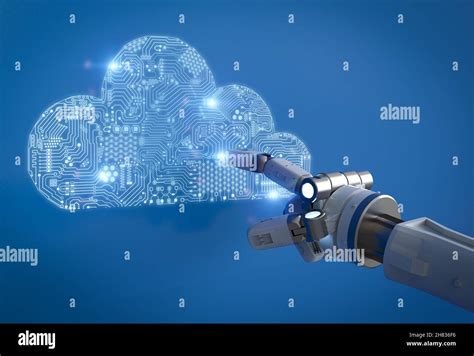 Cloud Computing Technology Concept With 3d Rendering Humanoid Robot
