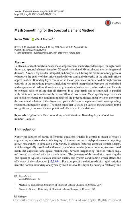 Mesh Smoothing For The Spectral Element Method Request Pdf