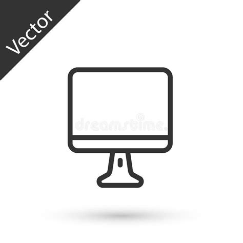 Grey Line Computer Monitor Screen Icon Isolated On White Background Electronic Device Front
