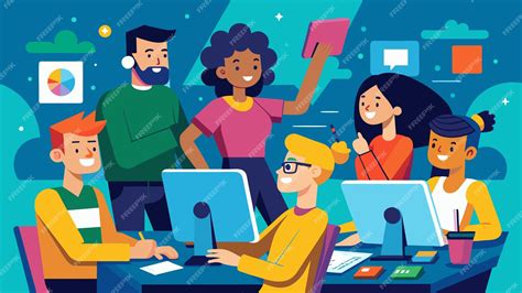 Premium Vector A Group Of Students In A Digital Art Class Eagerly