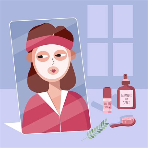 Premium Vector Girl In The Bathroom Takes Care Of The Skin And Makes