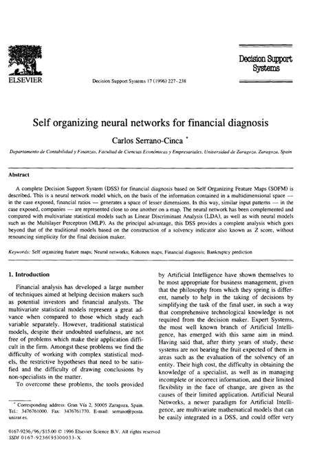 Pdf Self Organizing Neural Networks For Financial Diagnosis