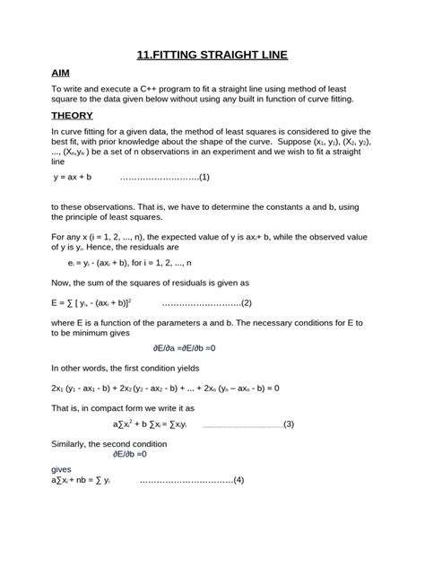 Straight Line Pdf Least Squares Errors And Residuals